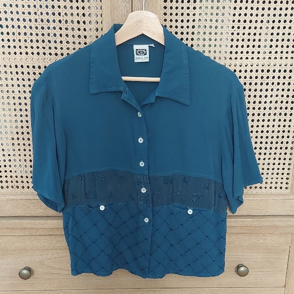 Johnny Was | Tops | Vintage Johnny Was Deep Blue Buttondown Shirt ...